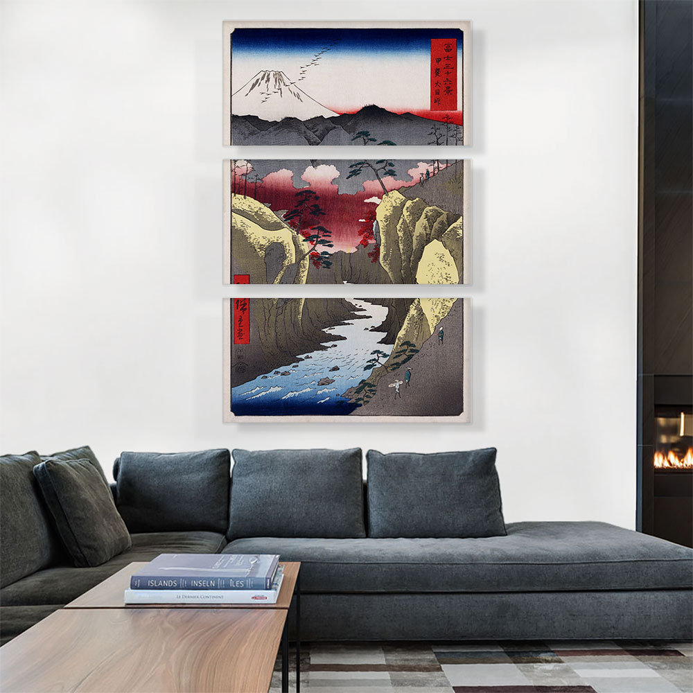 ARTCANVAS Inume Pass in Kai Province 1858 by Utagawa Hiroshige - 3 Piece Wrapped Canvas Painting ...